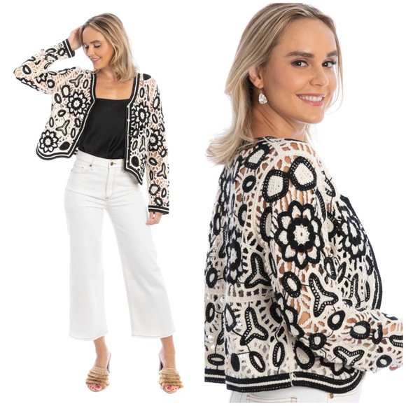 SAACHI | Sweaters | Saachi Floral Lace Crochet Cardigan One Size In ...